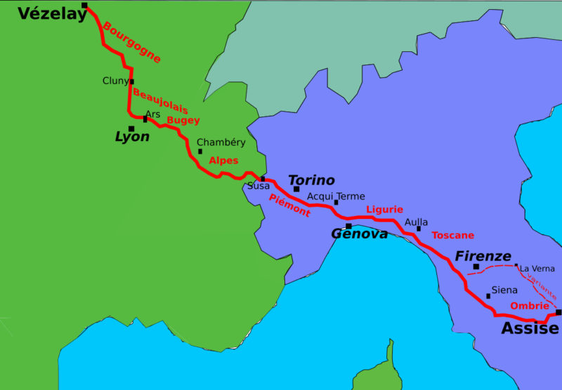 Cammino d'Assisi, cammino di pace, pellegrinaggio da Vézelay ad Assisi